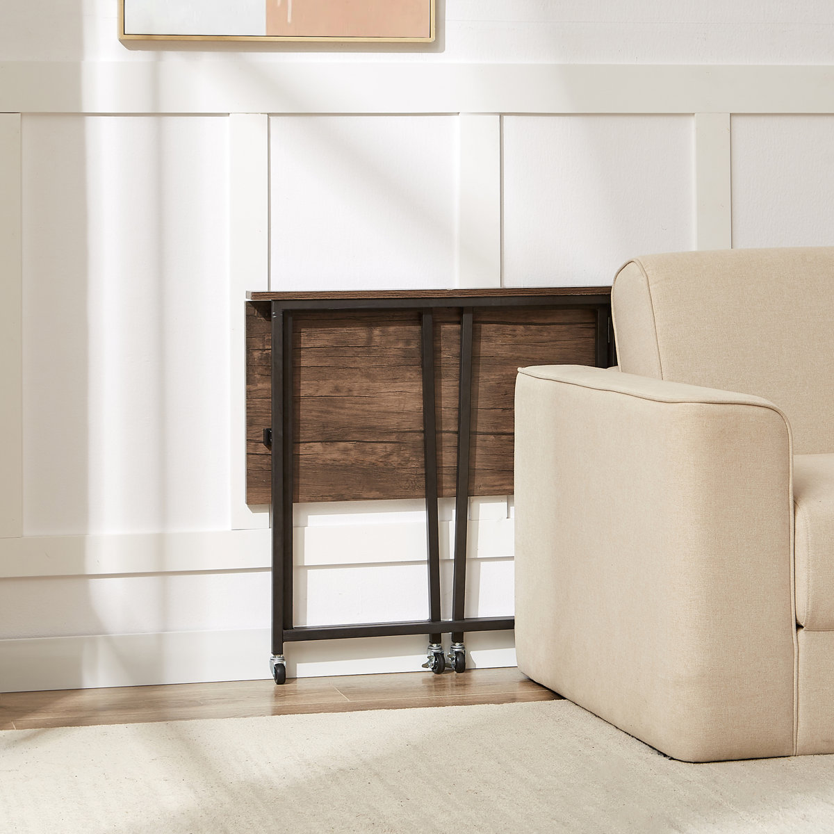 17 Stories Mobile Small Folding Desk With Wheel Rolling Computer Table Sturdy Steel Laptop Table ...